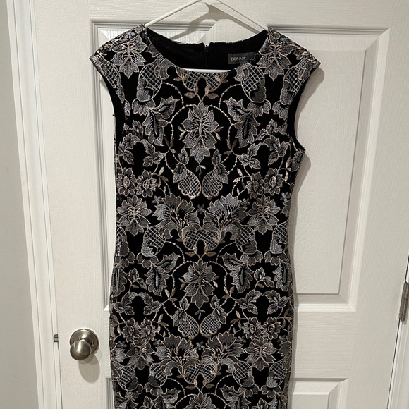 Donna Ricco | Dresses | Donna Ricco Black And Silver Floral Midi Dress ...